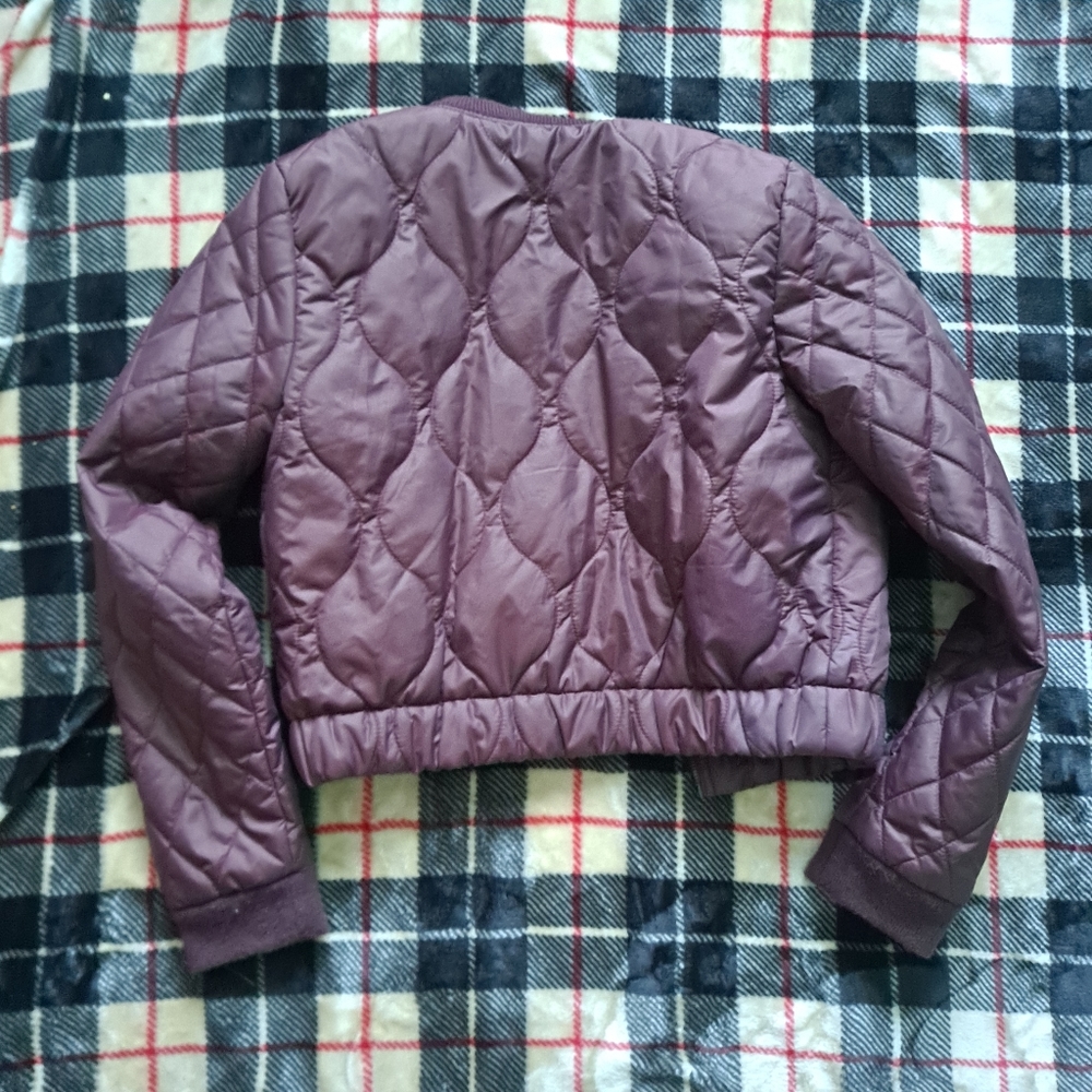 American Eagle Maroon Cropped Puffer Bomber Jacket - Gem